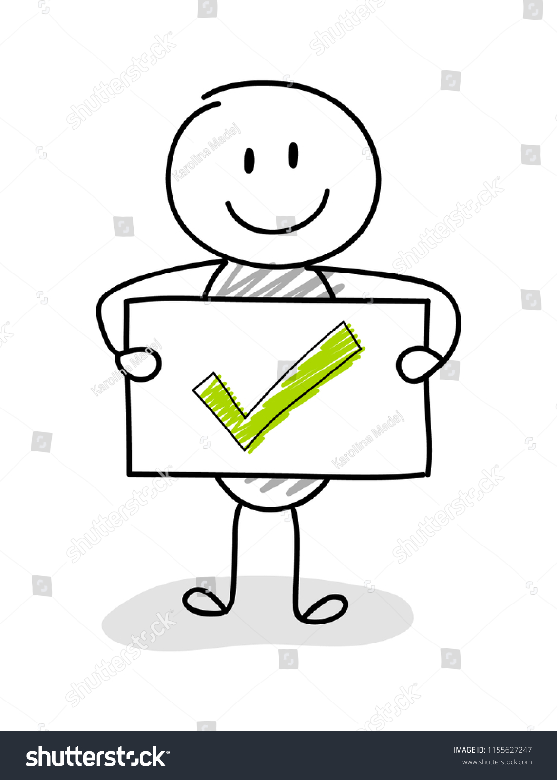Funny Stickman Tick Mark Checkmark Icon 스톡 벡터(로열티 프리) 1155627247 ...