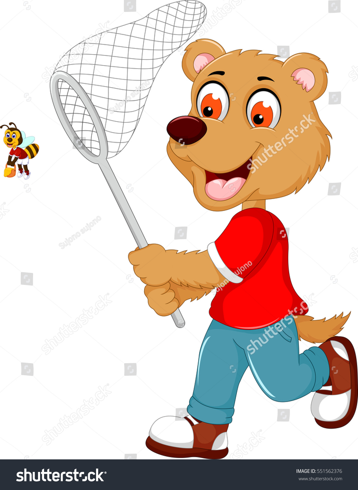 Funny Teddy Bear Catching Bee Stock Vector (Royalty Free) 551562376 ...