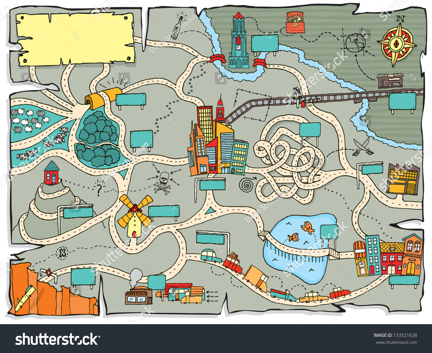 Funny Treasure Map Stock Vector (Royalty Free) 133521638 | Shutterstock