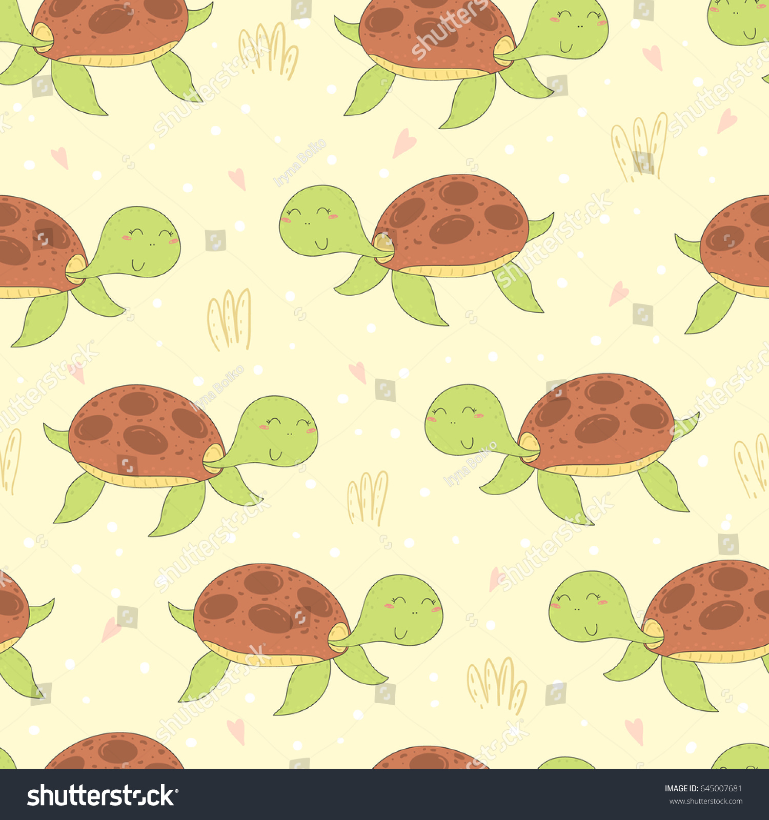 Funny Turtle Print Cartoon Style Pattern Stock Vector (Royalty Free ...