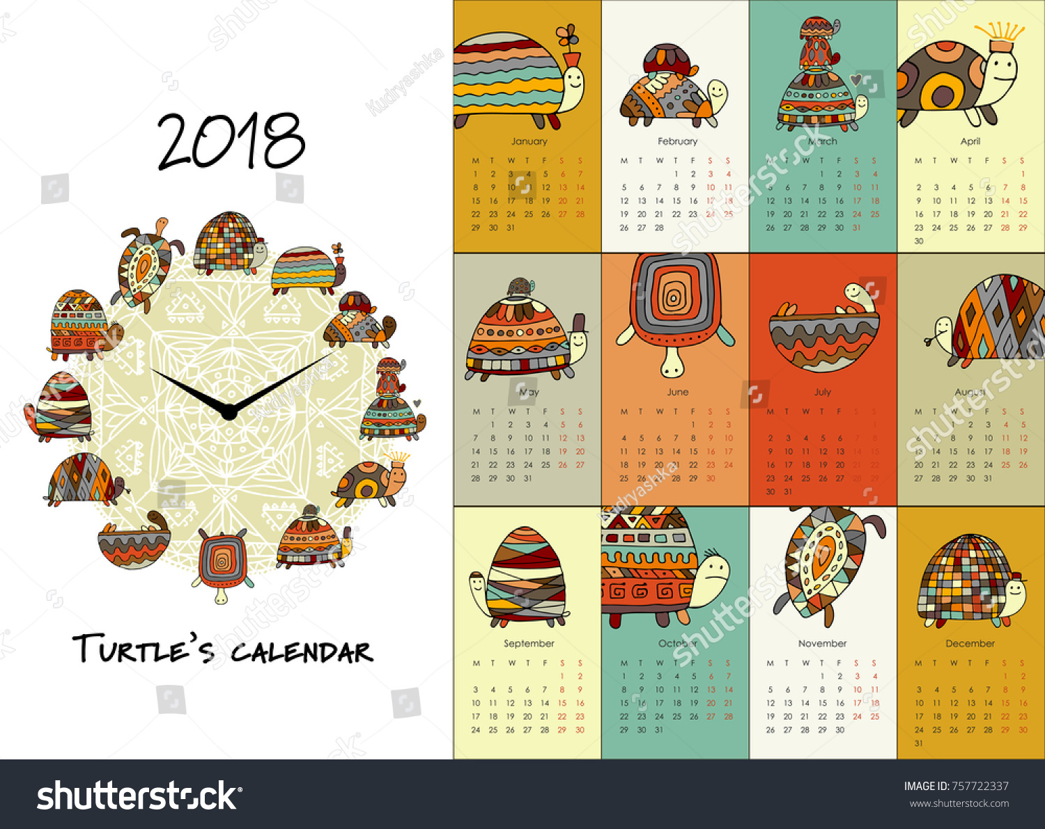 Funny Turtles Calendar 2018 Design Stock Vector (Royalty Free ...