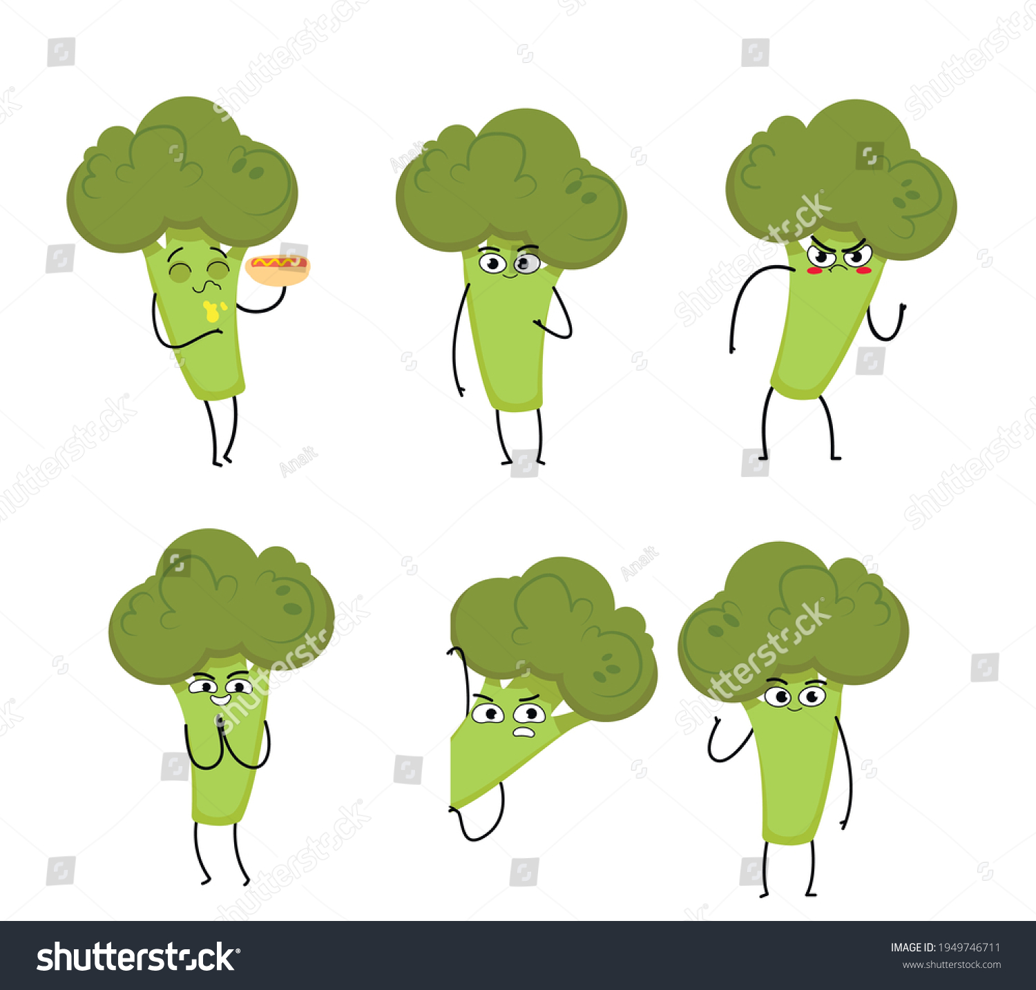 Funny Vector 2d Character Funny Broccoli Stock Vector (Royalty Free ...