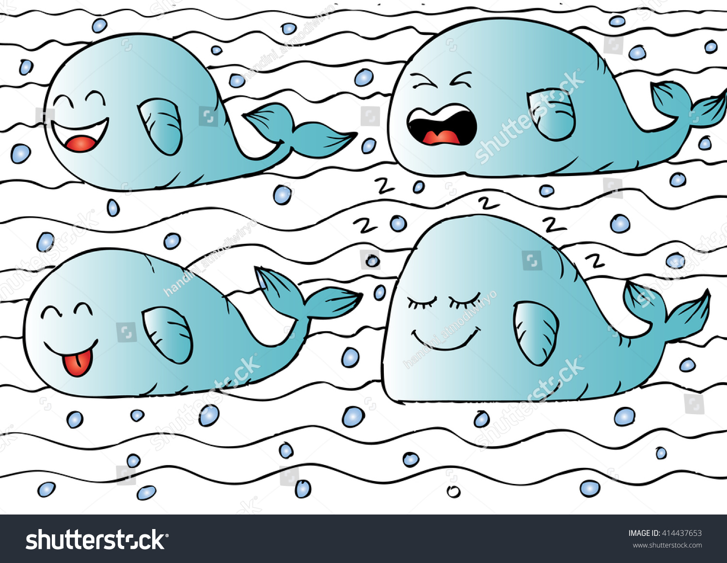 Funny Whale Set Illustration Stock Vector (Royalty Free) 414437653 ...