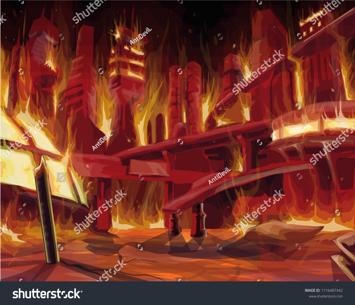 Future City Burning Vector Illustration: vector de stock (libre de ...