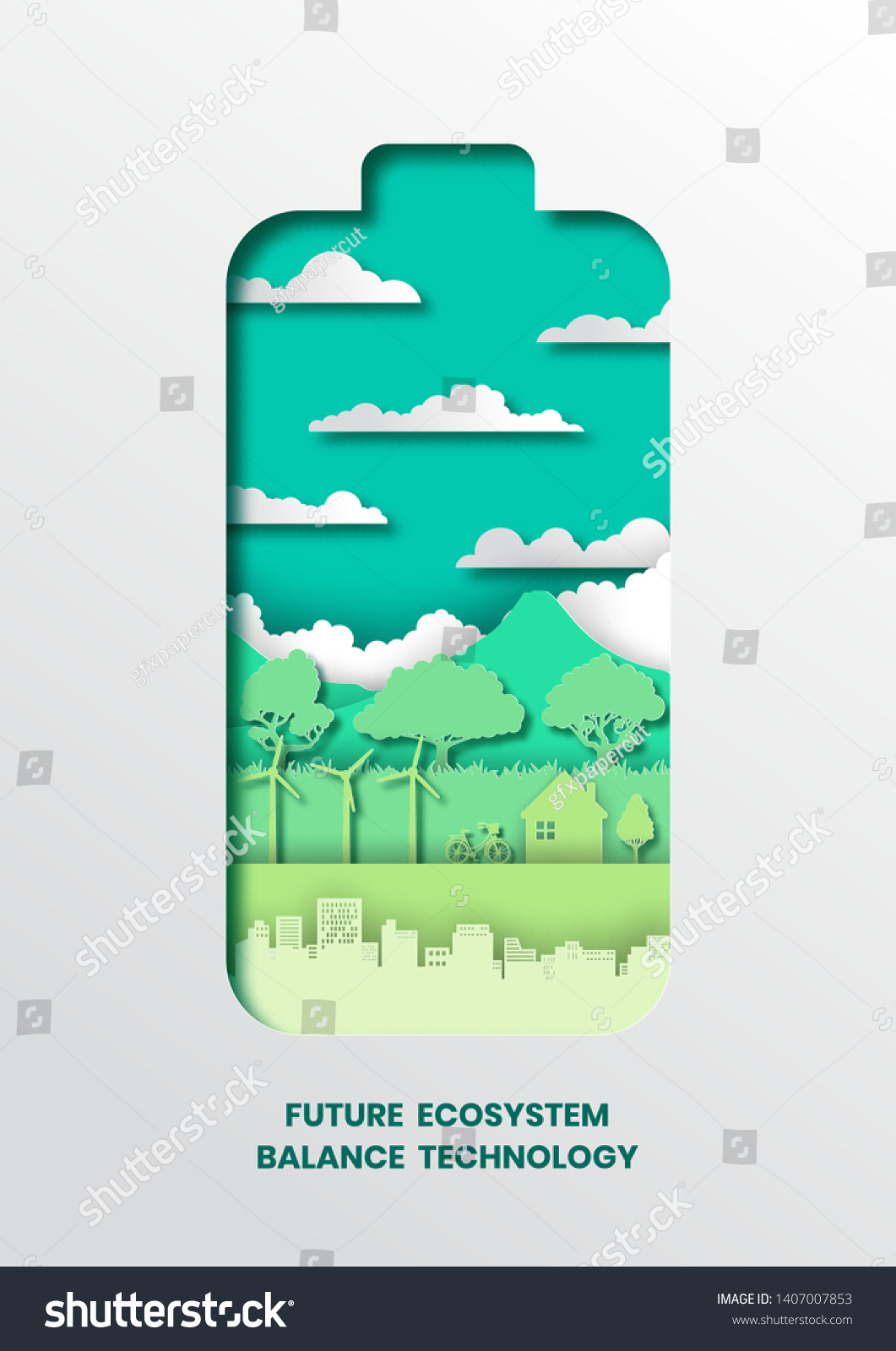 Future Ecosystem Conceptpaper Cut Style Vector Stock Vector (Royalty ...