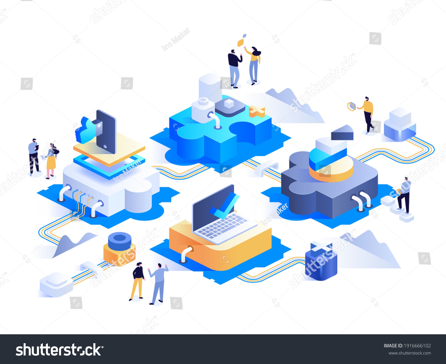 Futuristic Abstract Tech Isometric Concept Network Stock Vector ...