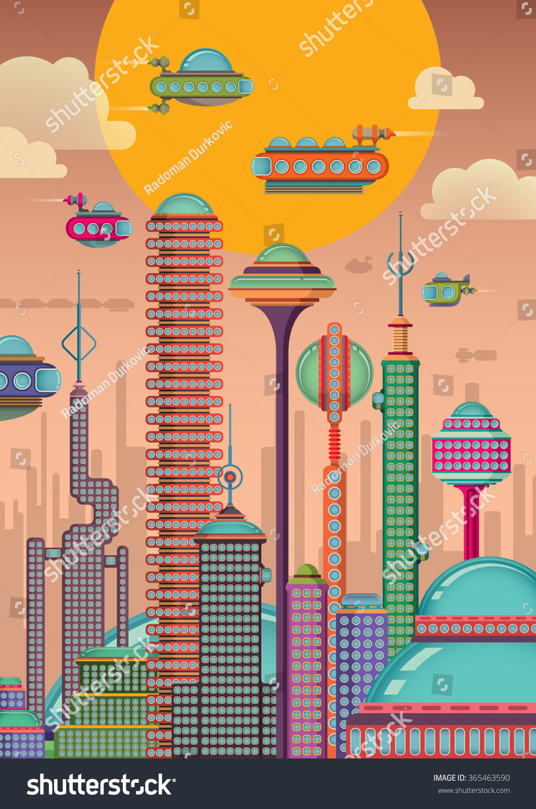 Futuristic City Vector Illustration Stock Vector (Royalty Free) 365463590
