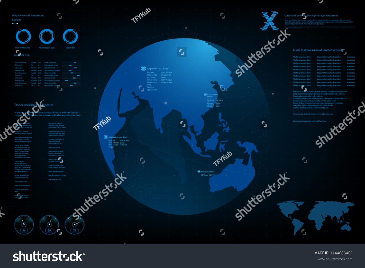 Vektor Stok Futuristic Element Panelworld Map Data Analysis (Tanpa ...