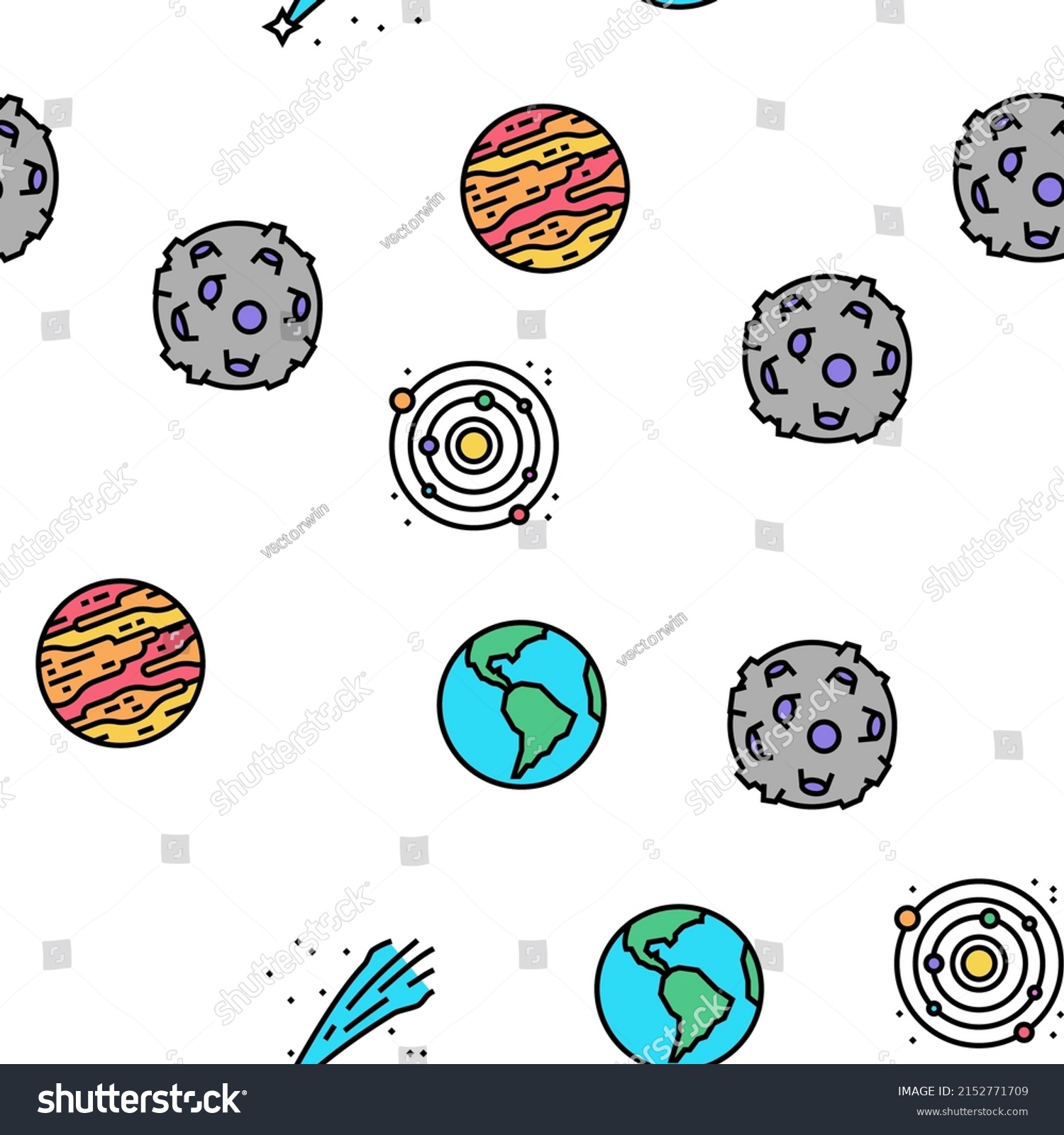 Galaxy System Space Collection Vector Seamless Stock Vector (Royalty ...