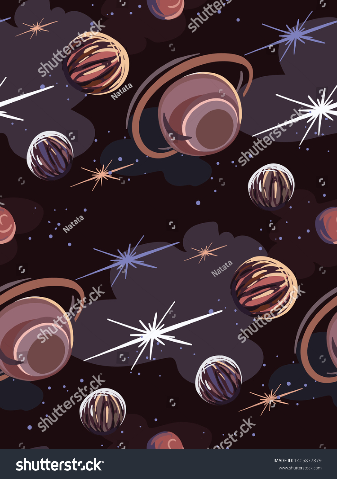 Galaxy Vector Cartoon Illustration Dark Seamless Stock Vector (Royalty ...