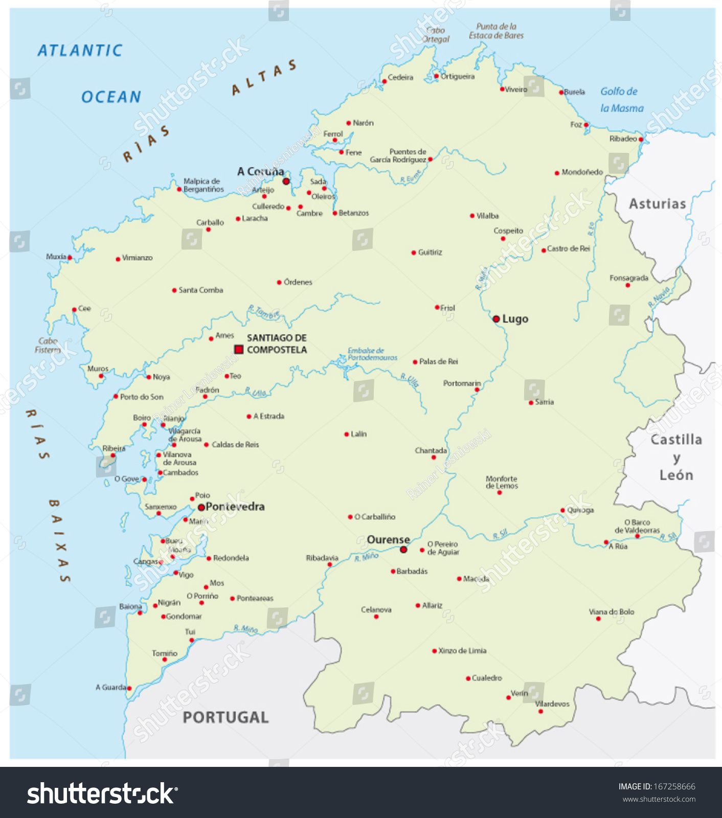 Galicia Map Stock Vector (Royalty Free) 167258666 | Shutterstock