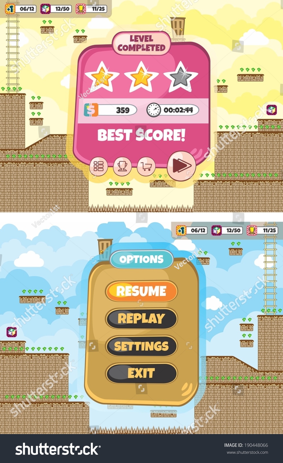 Game Assets Tile Platform Menu Template Stock Vector (Royalty Free ...