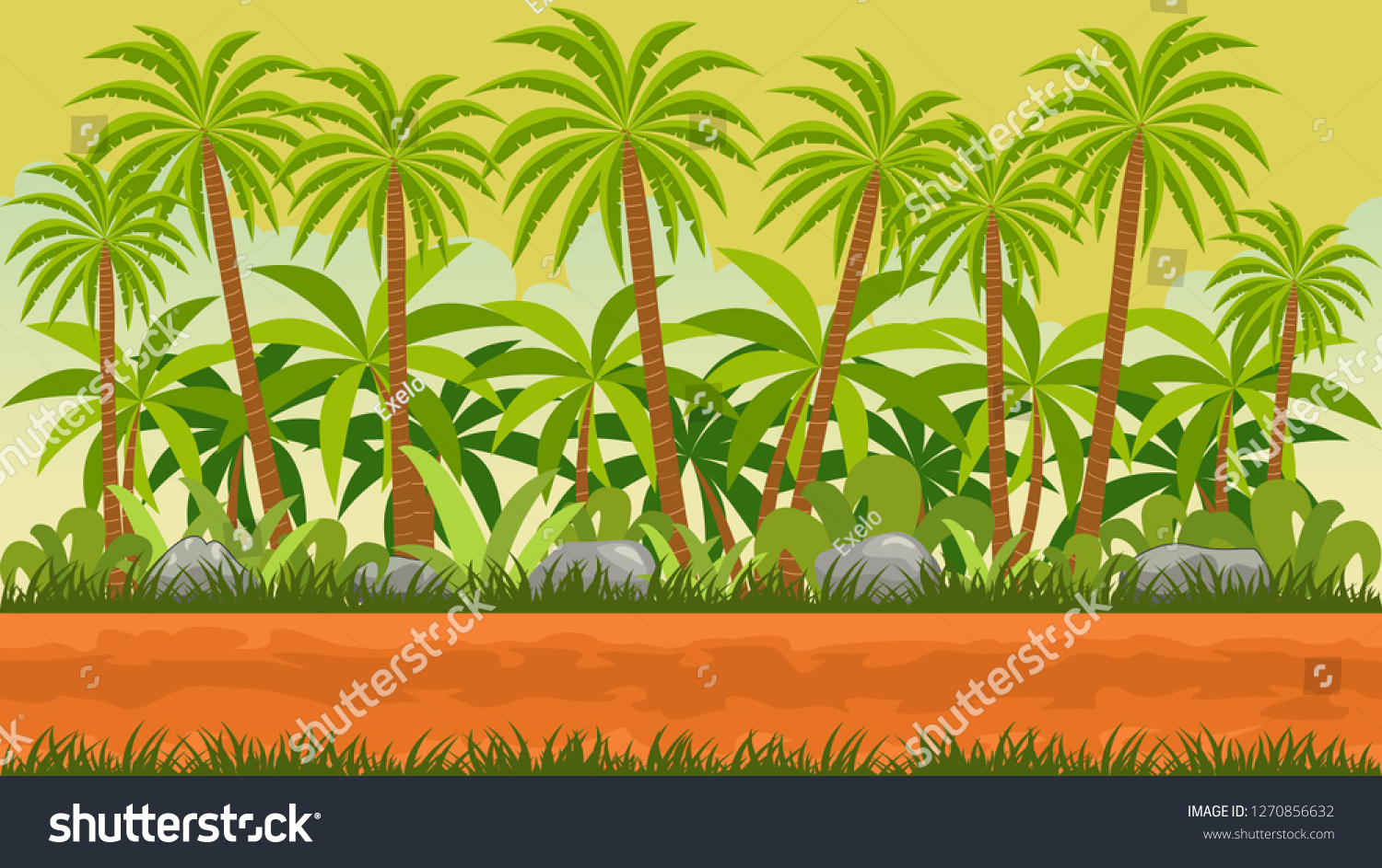 Game Background Coconut Tree Jungle Stock Vector (Royalty Free) 1270856632