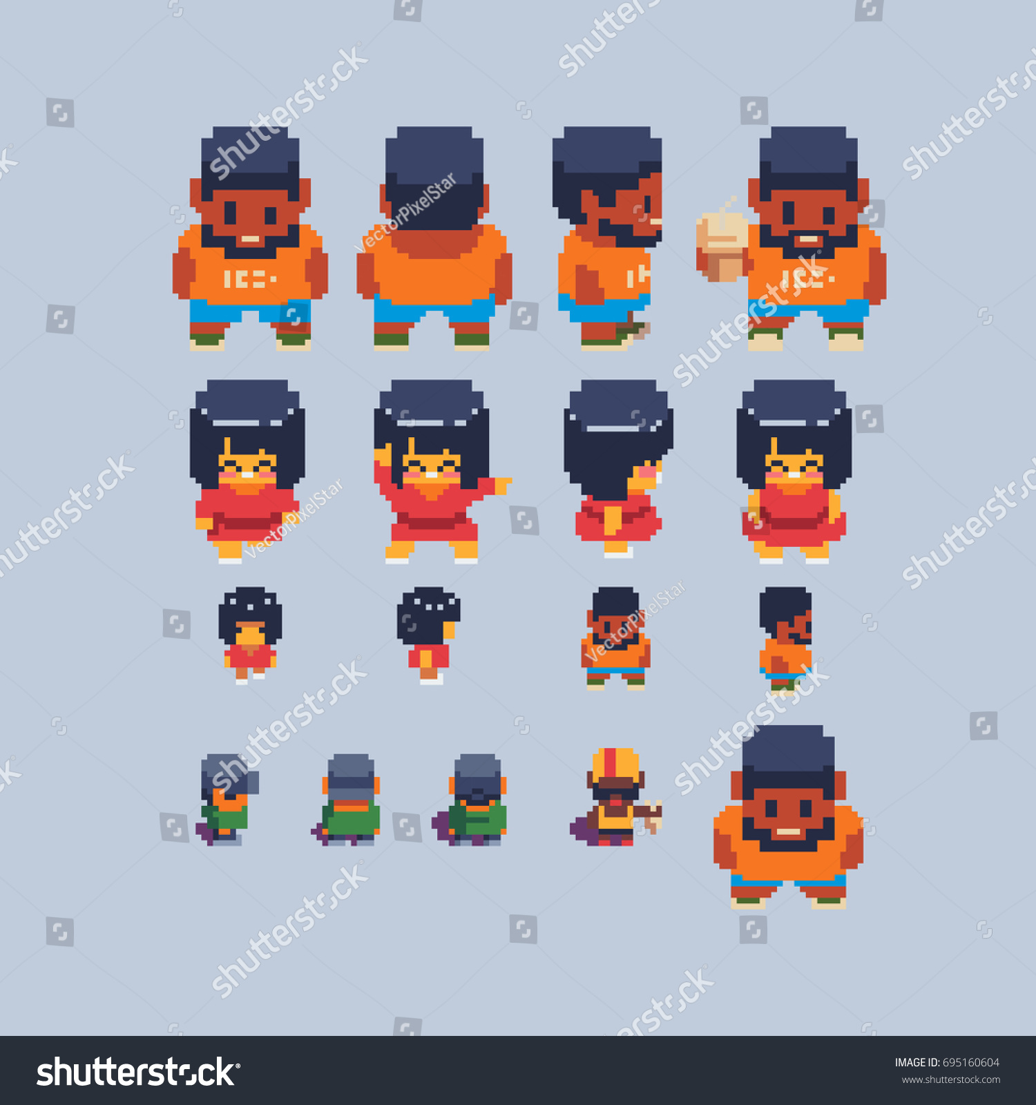 Vektor Stok Game Characters Pixel Art Sprites Set (Tanpa Royalti ...