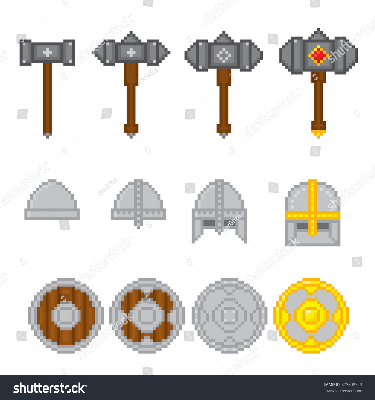Game Elements Weapons Pixel Art Old: vetor stock (livre de direitos ...