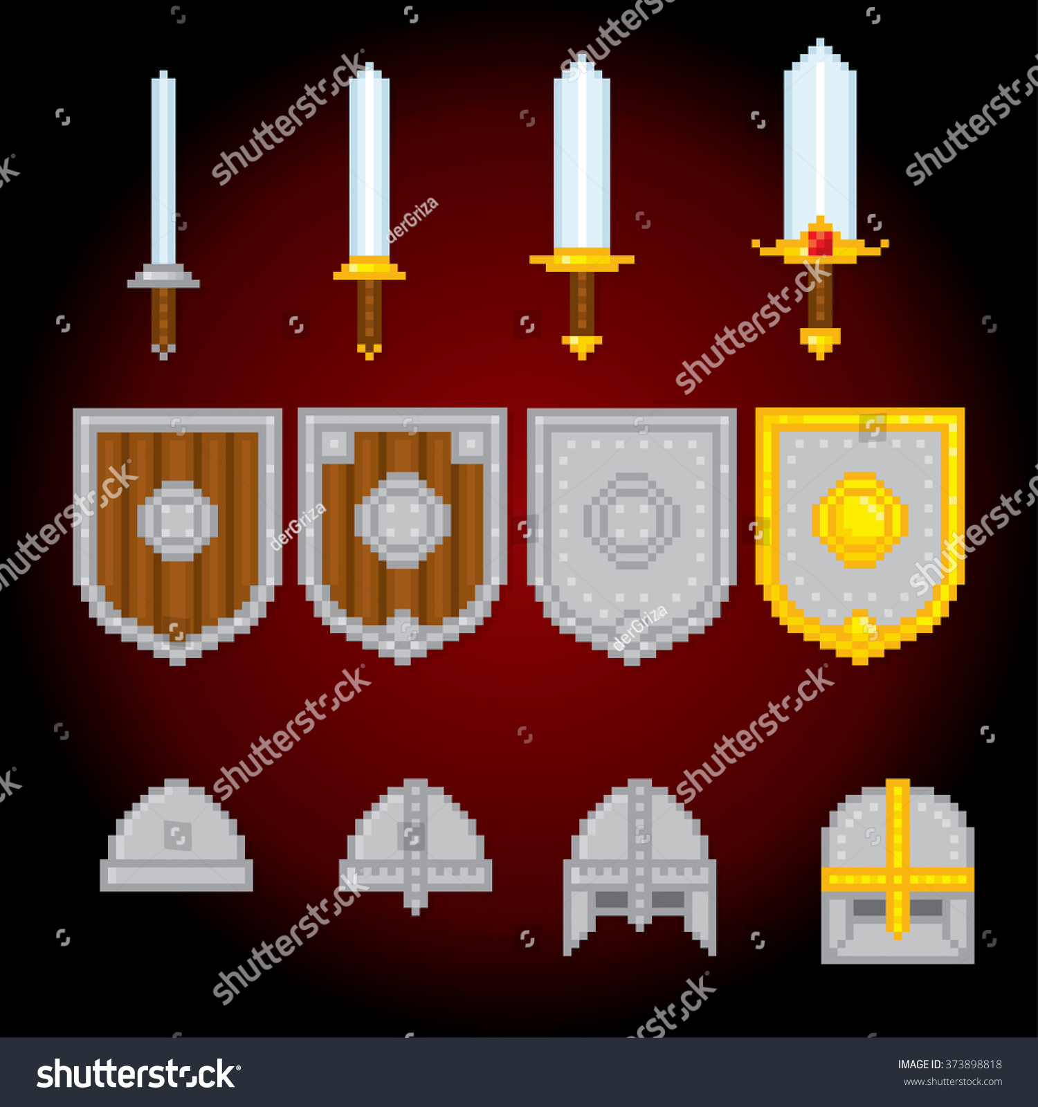 Game Elements Weapons Pixel Art Old Stock Vector (Royalty Free) 373898818