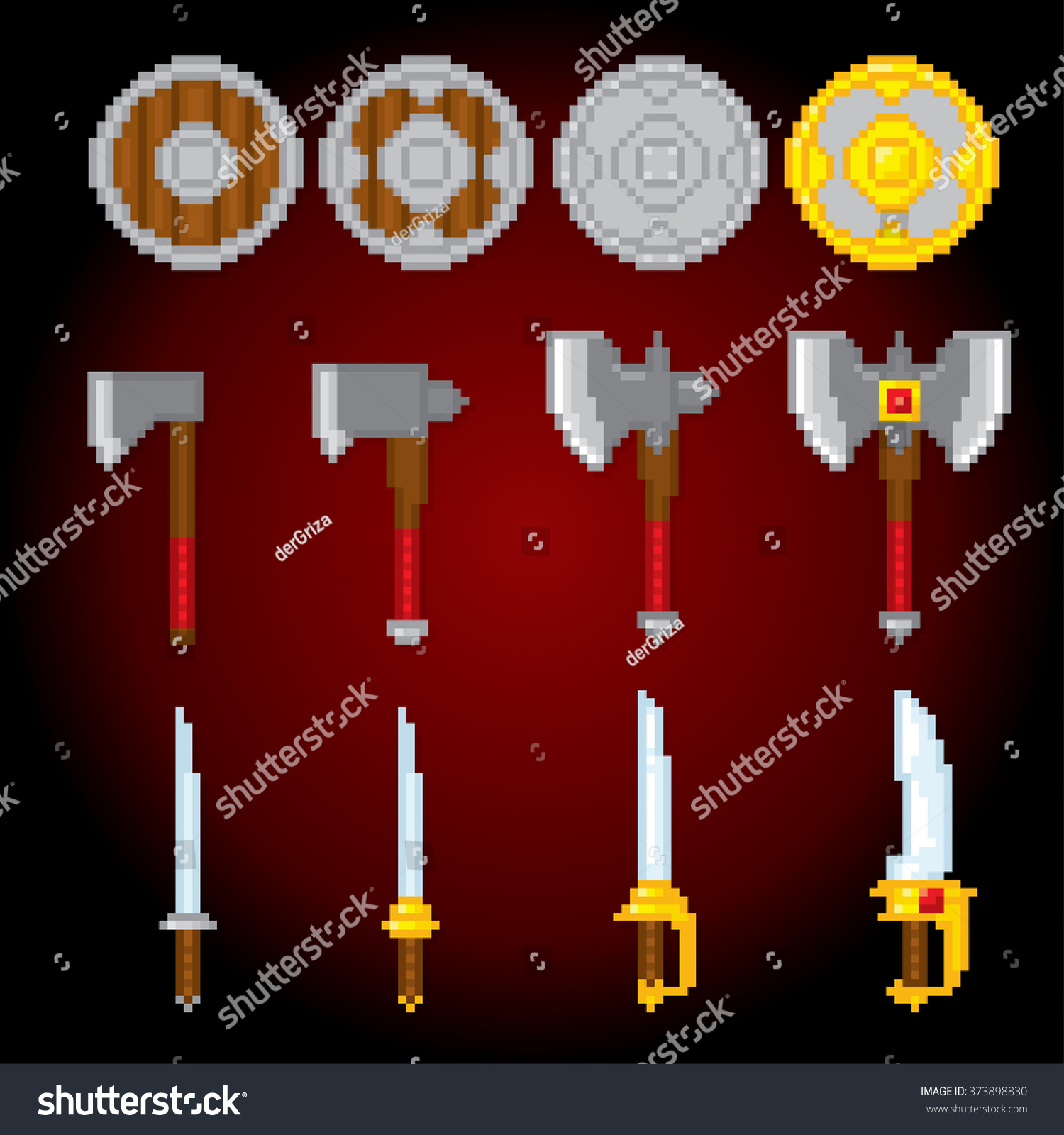 Game Elements Weapons Pixel Art Old: เวกเตอร์สต็อก (ปลอดค่าลิขสิทธิ์ ...