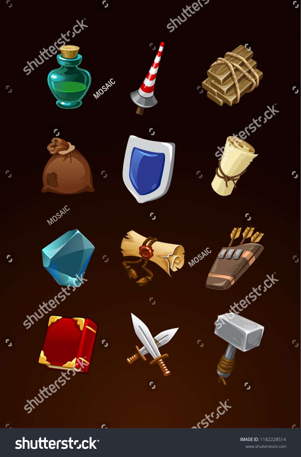 Game Items Set Vector Ancient Icons Stock Vector (Royalty Free) 1182228514