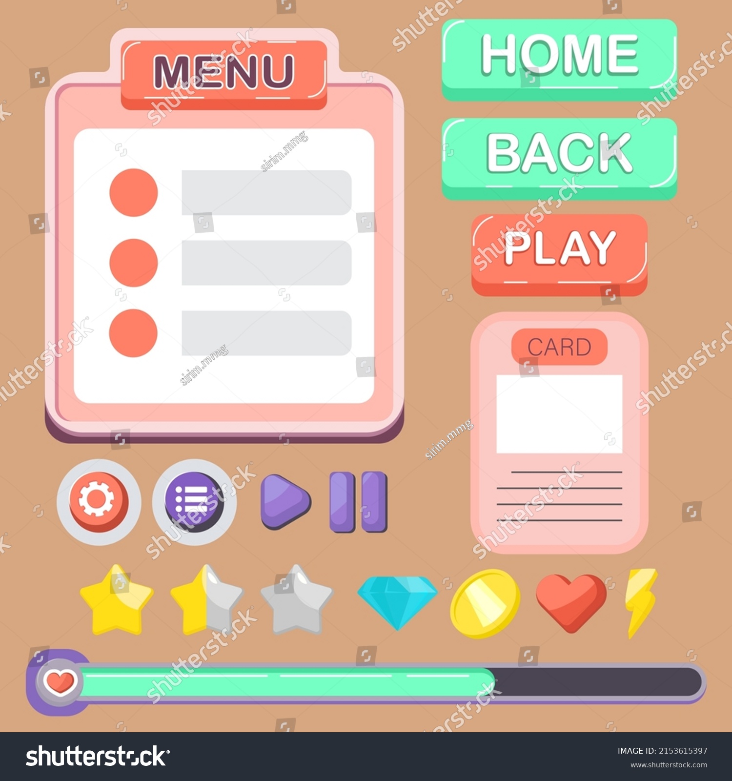 Game Menu Interface Set Cute Style Stock Vector (Royalty Free ...