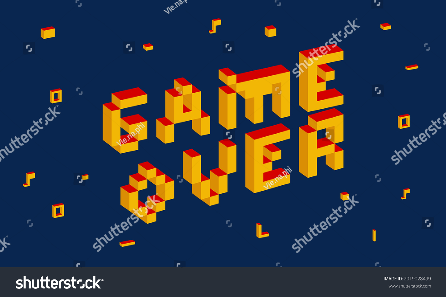 Game Over Pixel Art Isometric Typography Stock Vector (Royalty Free ...