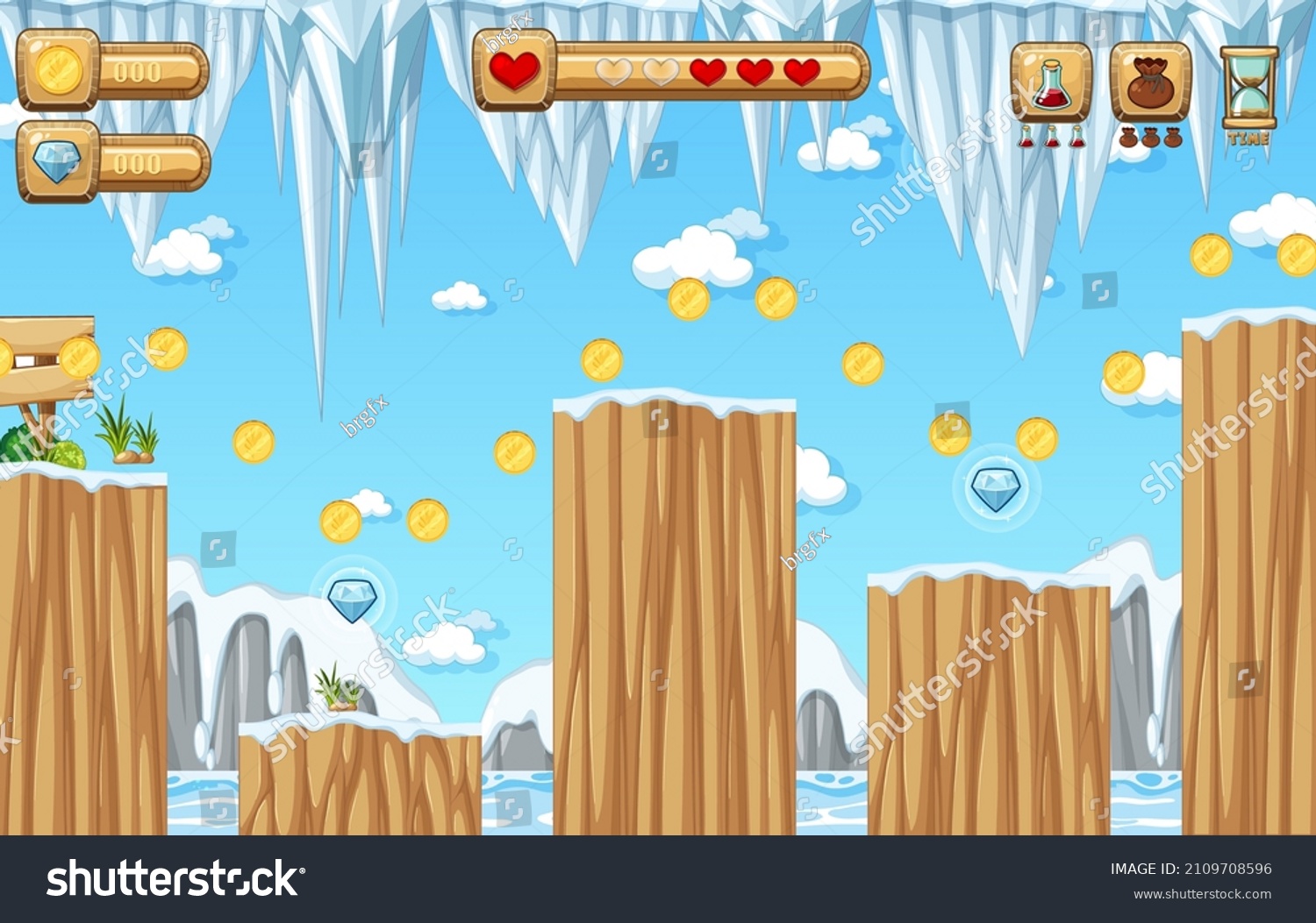 Game Template Ice Cave Scene Illustration Stock Vector (Royalty Free ...