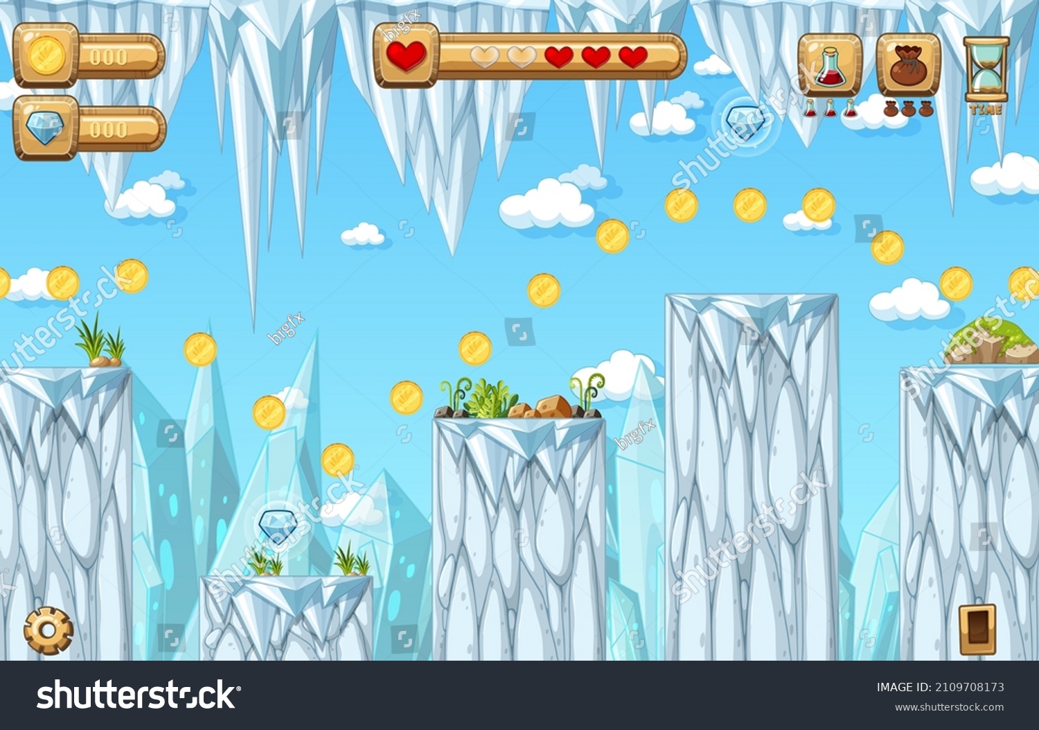 Game Template Snow Falling Scene Illustration Stock Vector (Royalty ...