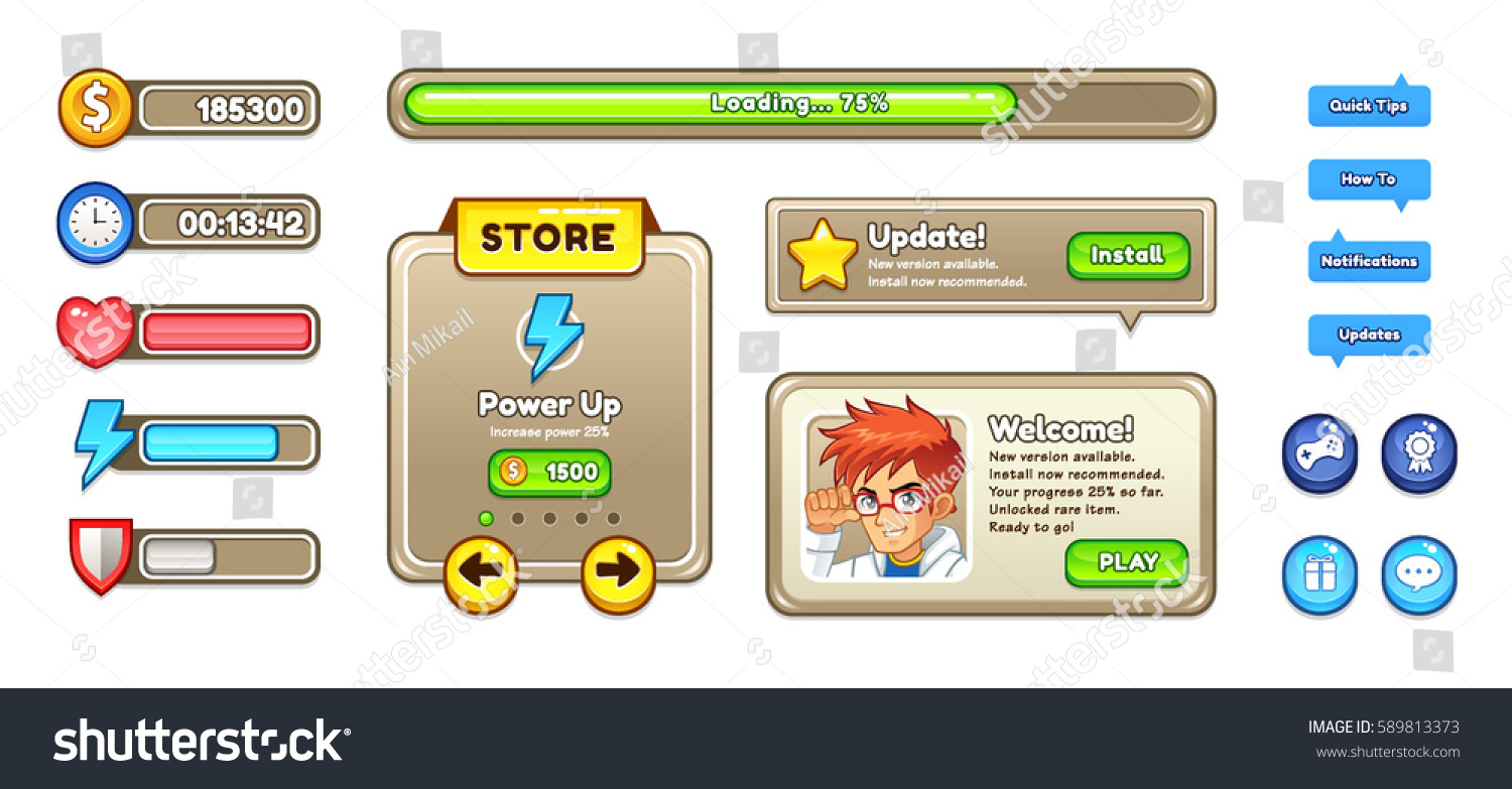 Game User Interface Templates Pack Graphical Stock Vector (Royalty Free ...