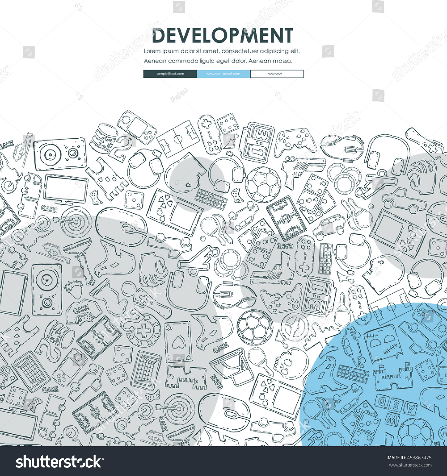 Gaming Doodle Website Template Design 스톡 벡터(로열티 프리) 453867475