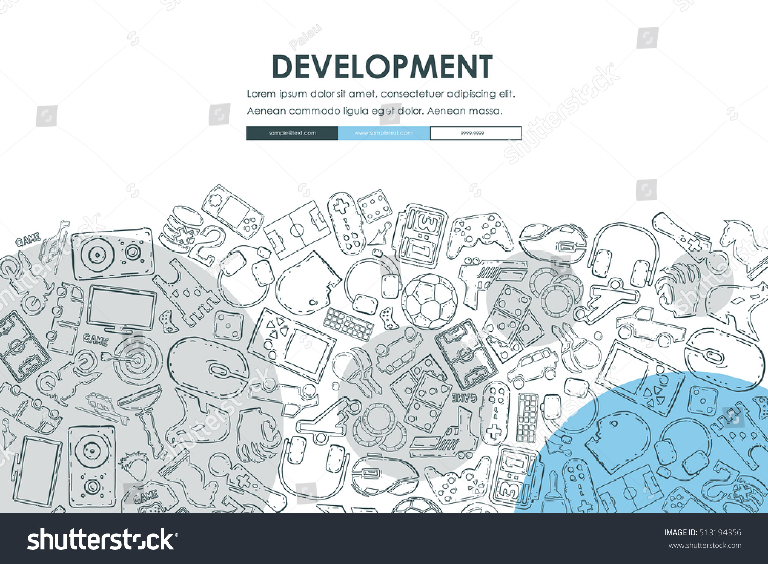 Gaming Doodle Website Template Design: เวกเตอร์สต็อก (ปลอดค่าลิขสิทธิ์ ...