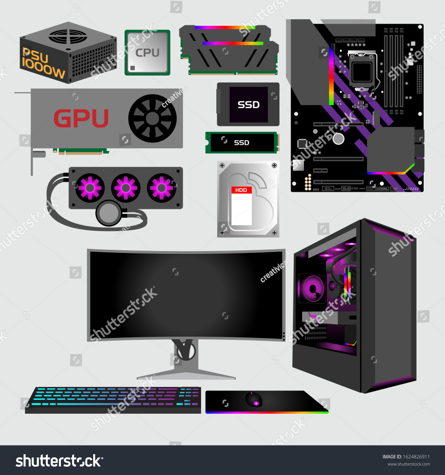 Gaming Pc Set Vector Illustration for Stock Vector (Royalty Free ...