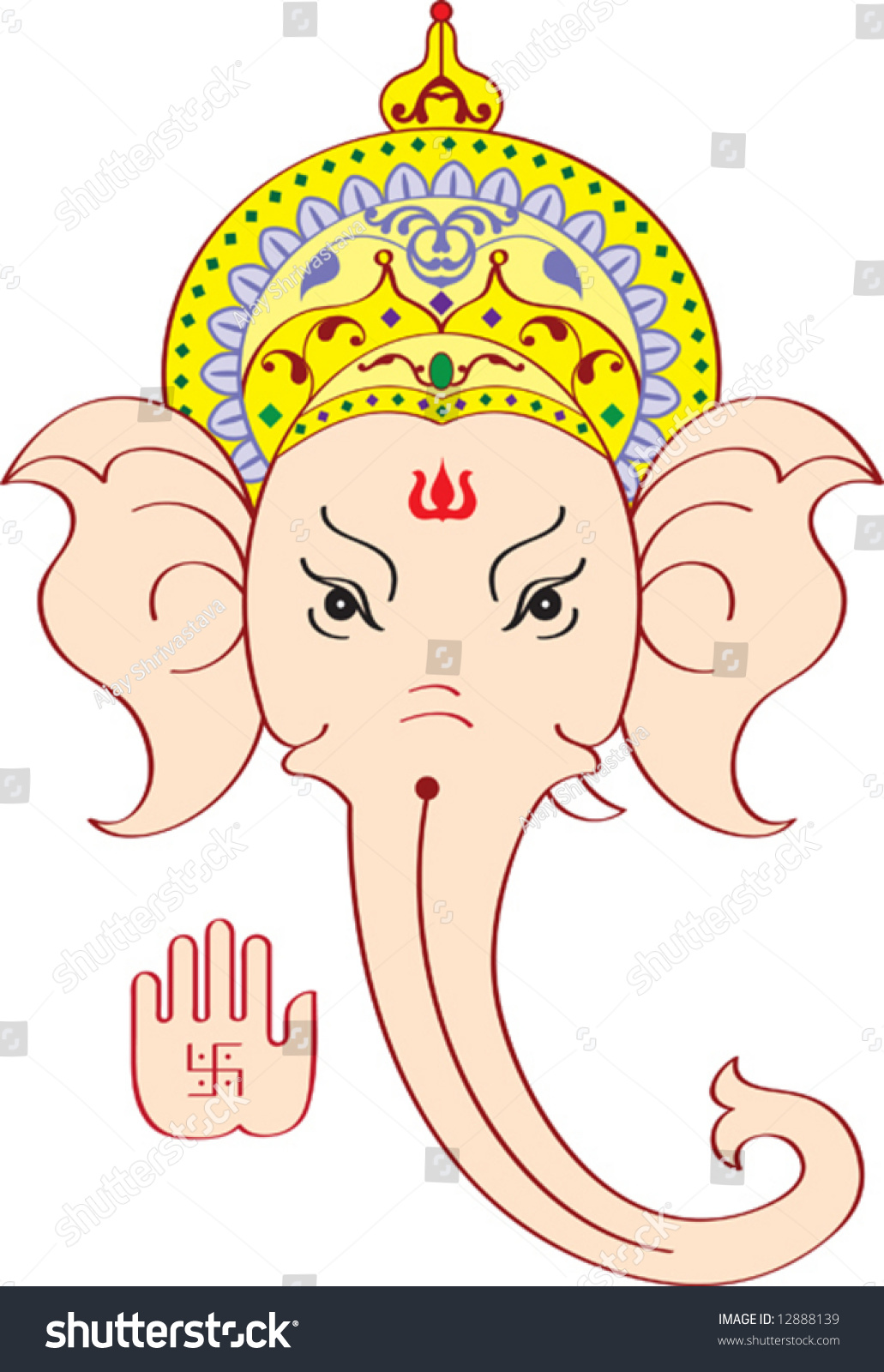 Vektor Stok Ganesh Face Giving Blessing (Tanpa Royalti) 12888139 ...