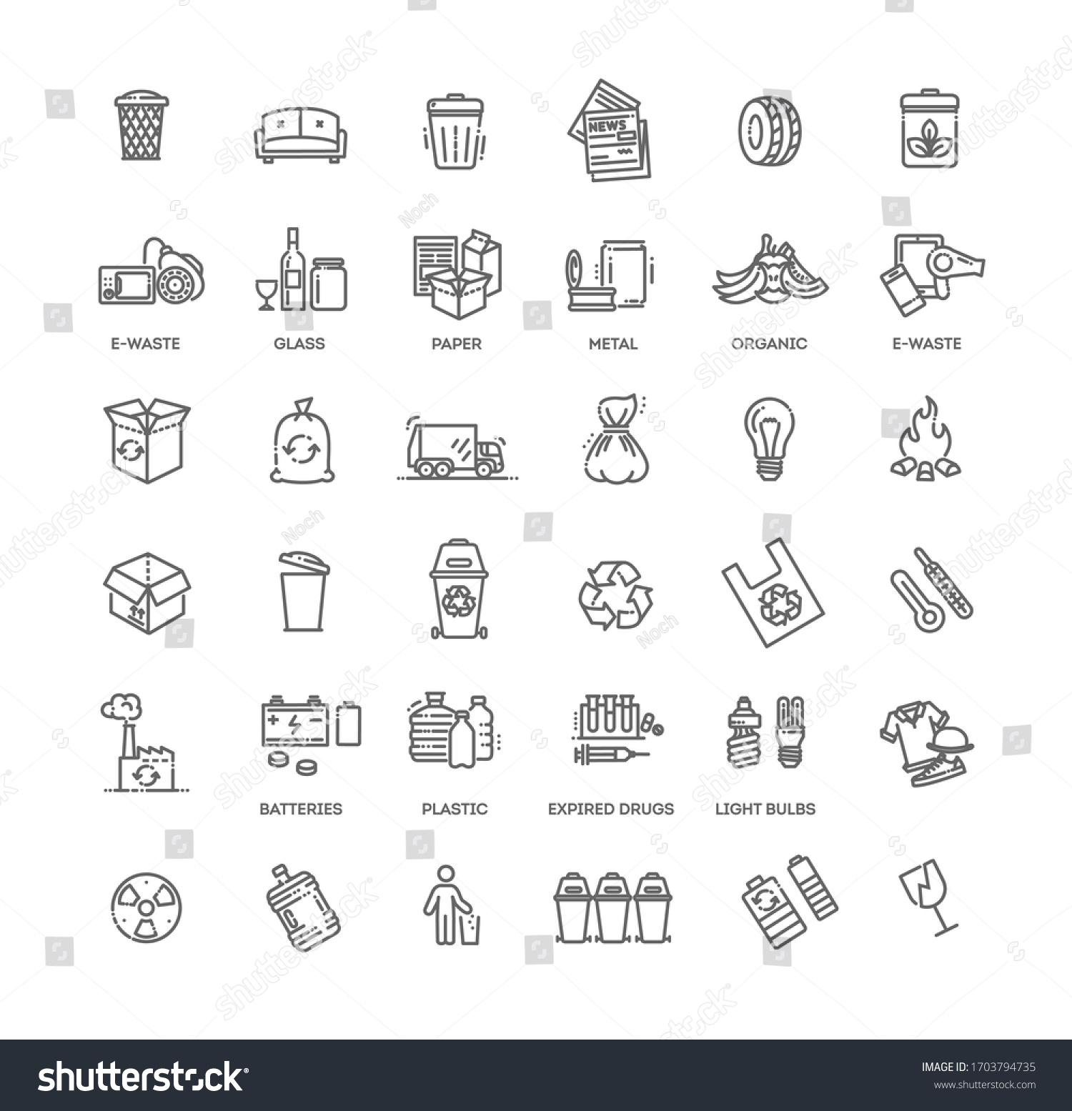 Garbage Vector Line Icons Set Garbage Stock Vector (Royalty Free ...