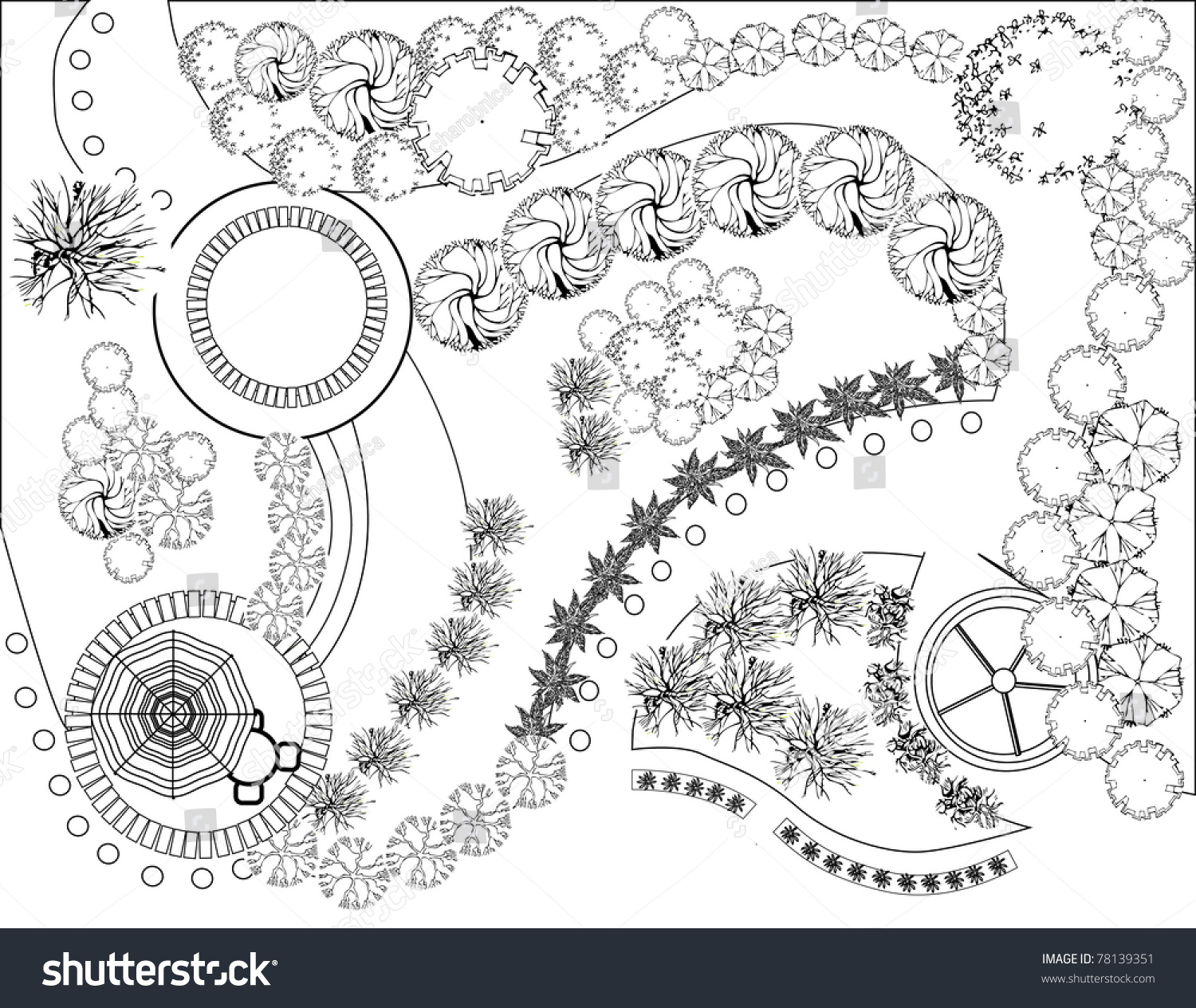 Garden Landscape Drawings Outline