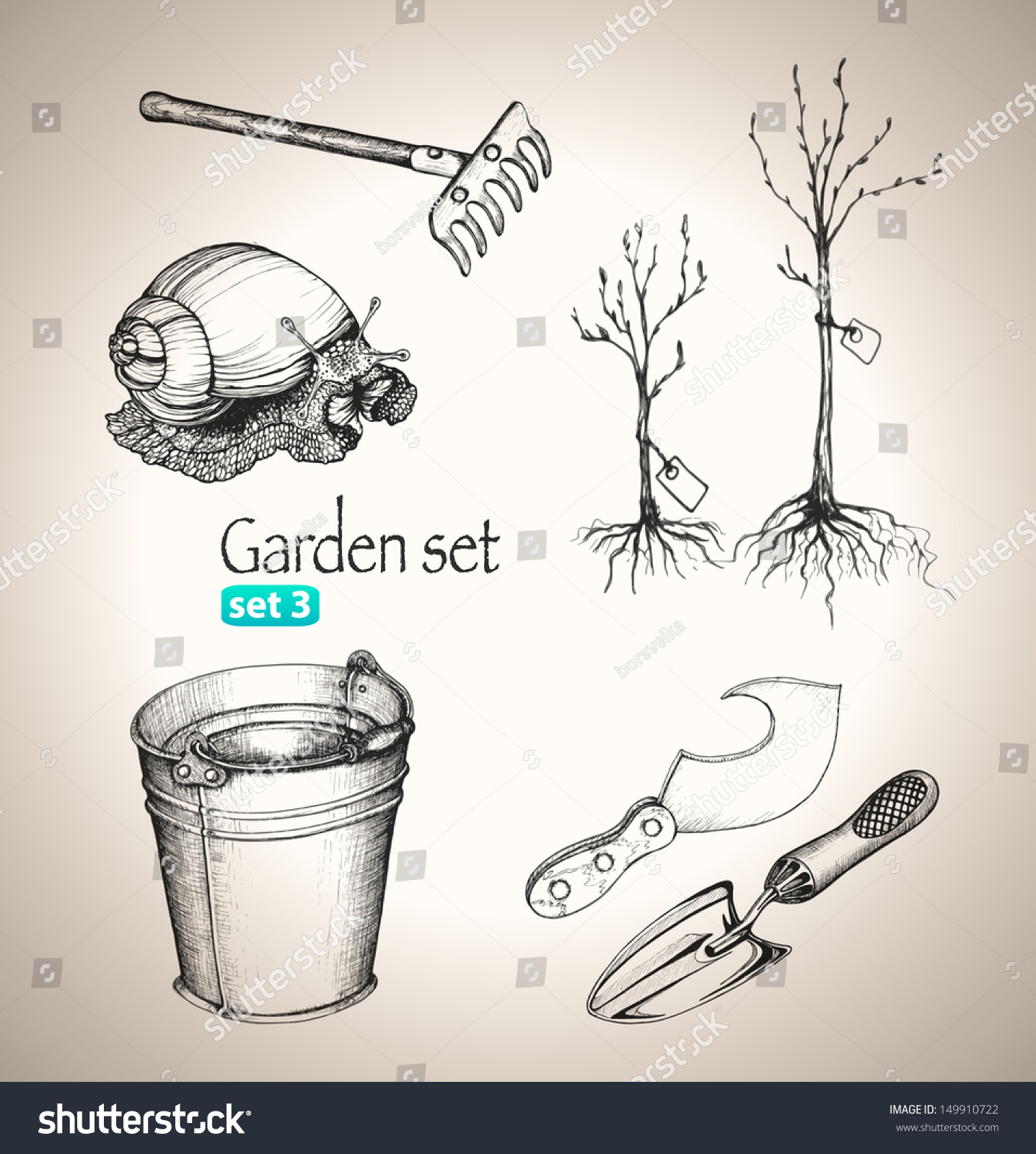 Garden Set Sketch Elements Handdrawn Vector Stock Vector (Royalty Free ...
