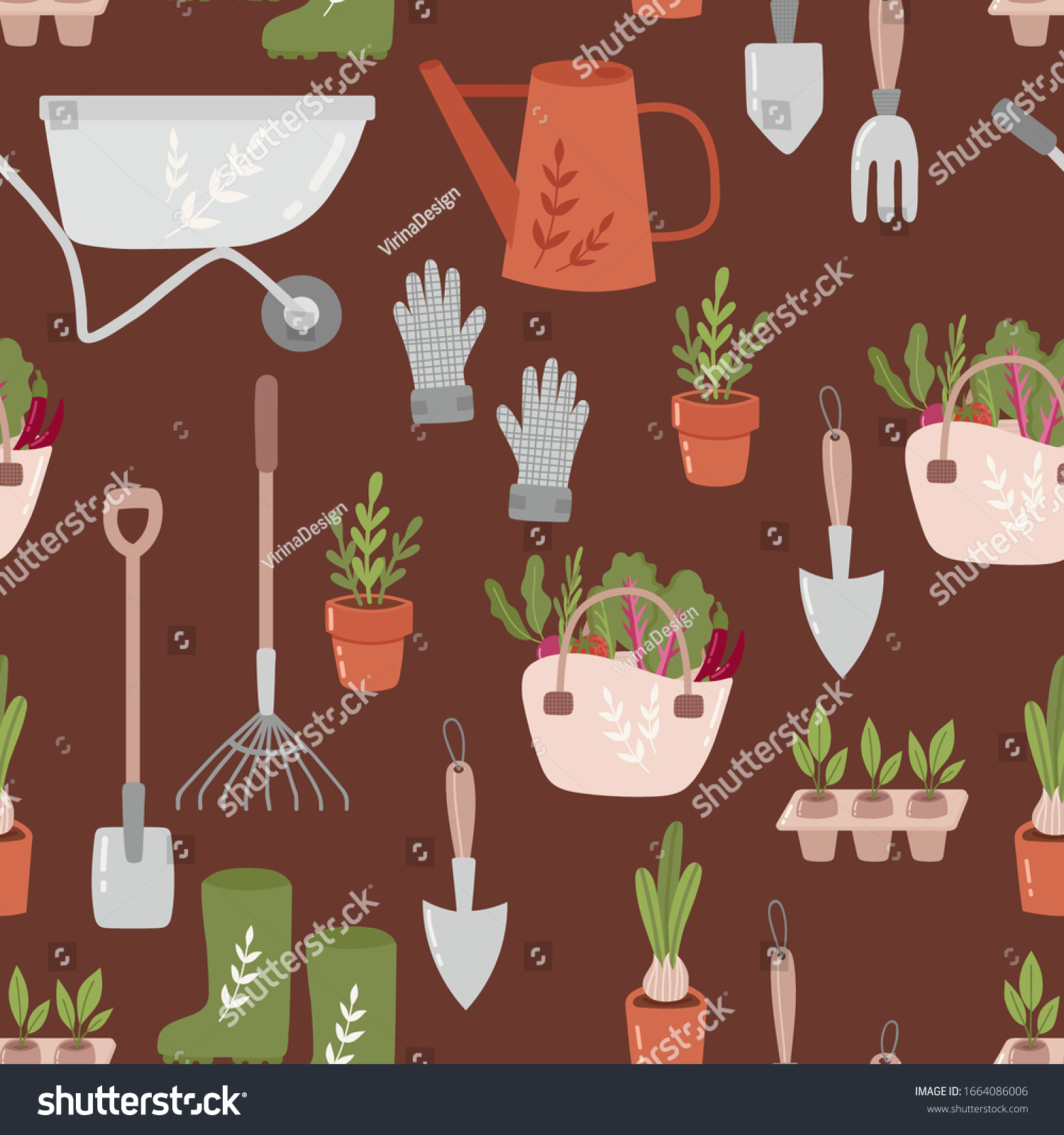 Gardening Seamless Pattern Vector Illustration Garden 库存矢量图（免版税 ...