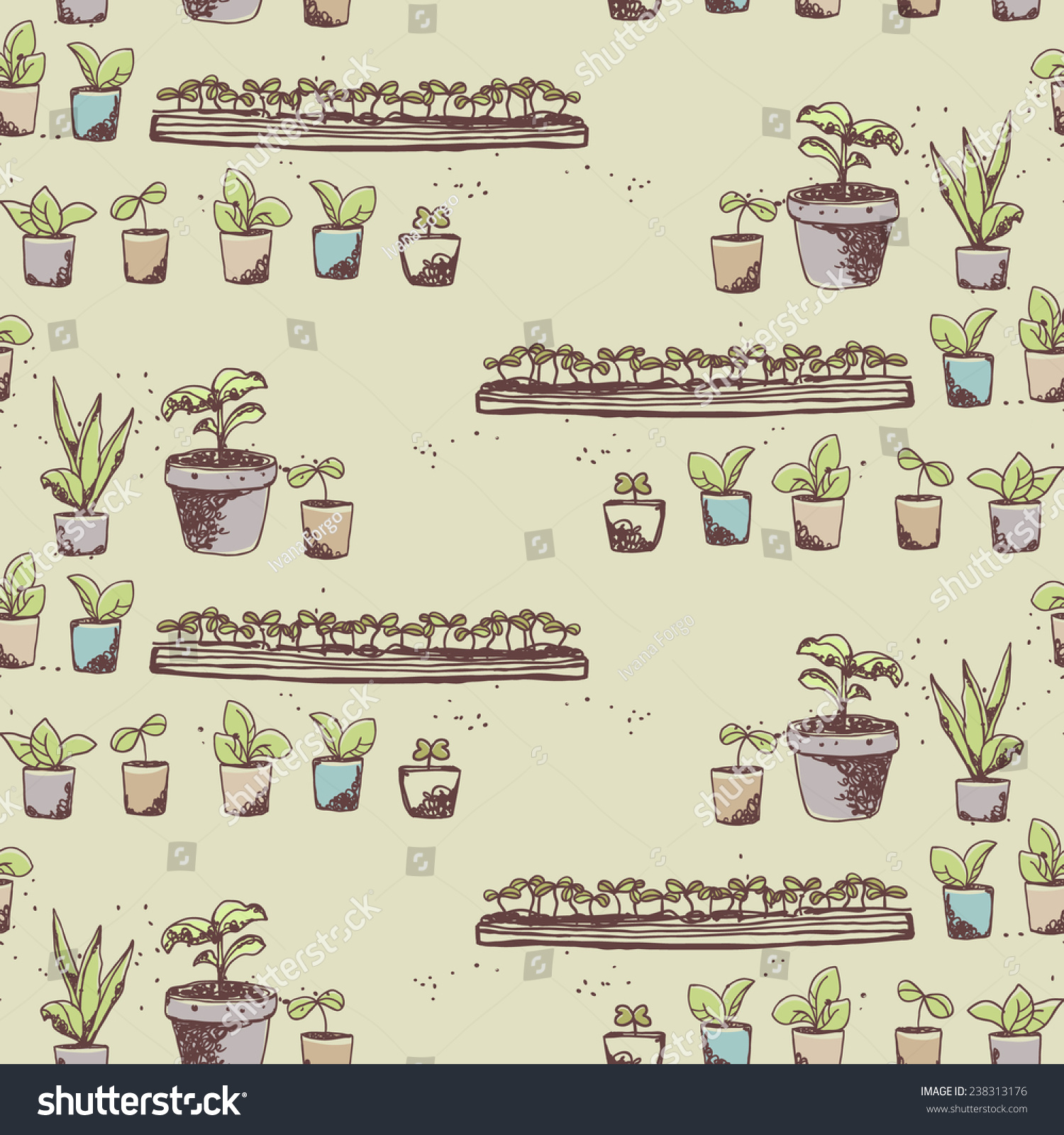 Gardening Theme Seedling Seamless Pattern Stock Vector (Royalty Free ...
