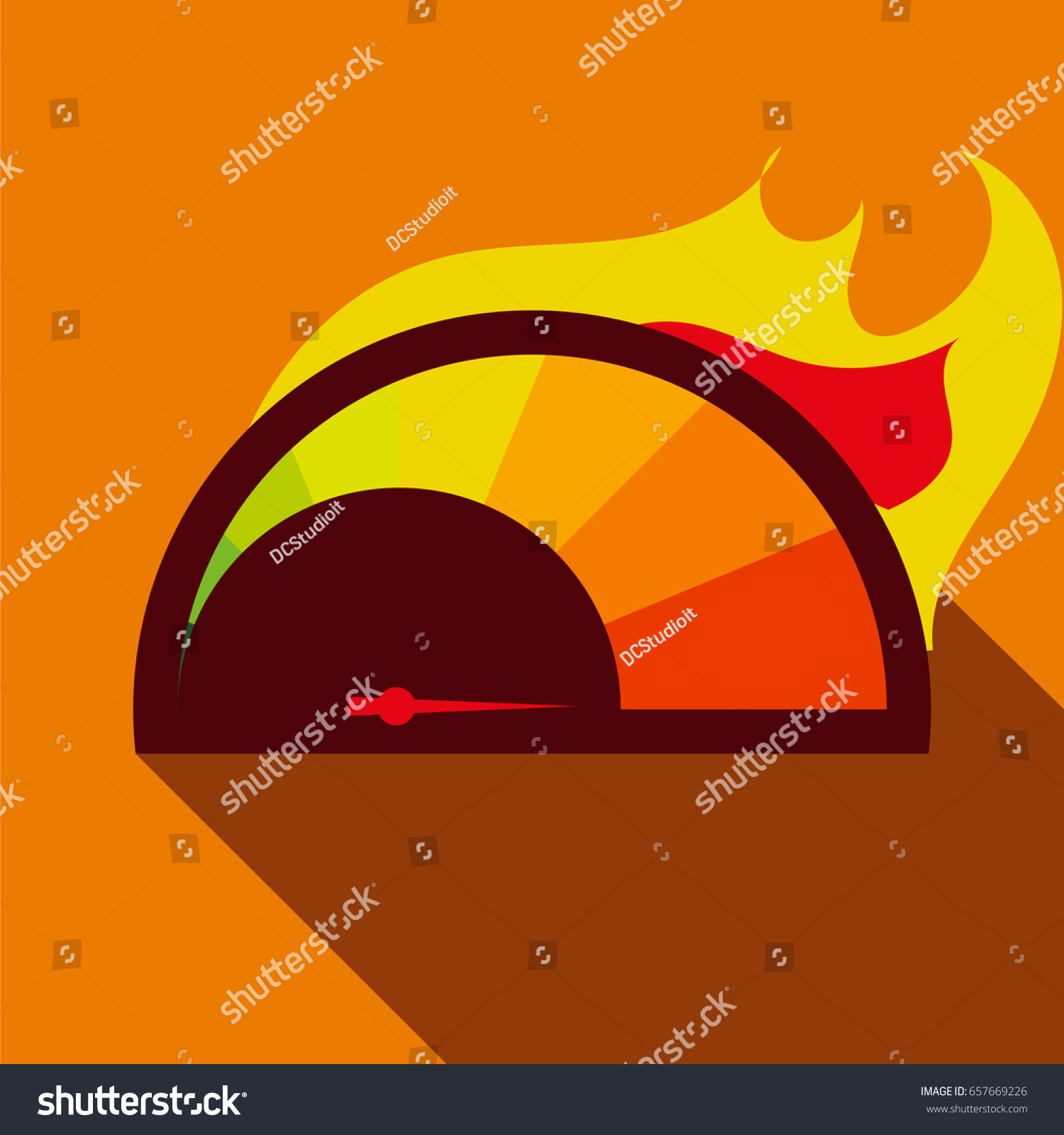 Gauge Speedometer Vetor On Fire Stock Vector (Royalty Free) 657669226