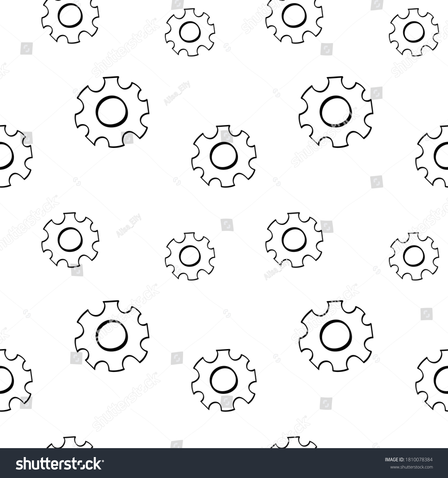 Gear Seamless Pattern Outline Hand Drawn Stock Vector (Royalty Free ...