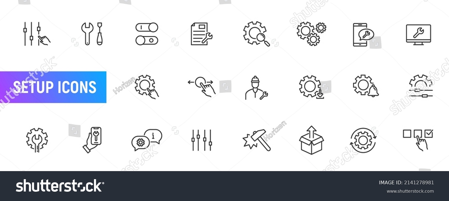 Gear setup control system tools icon. Service maintance update fix data ...