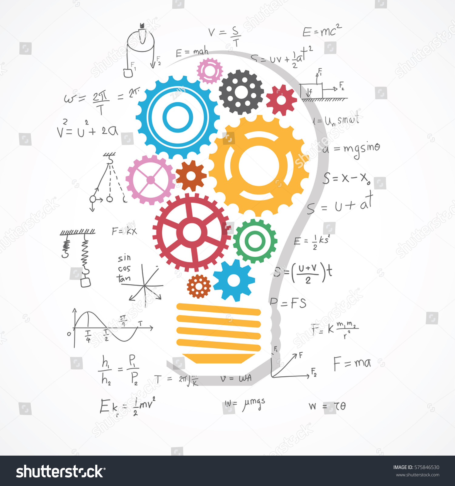 Gears Background Light Blub Shape Physics Stock Vector (Royalty Free ...
