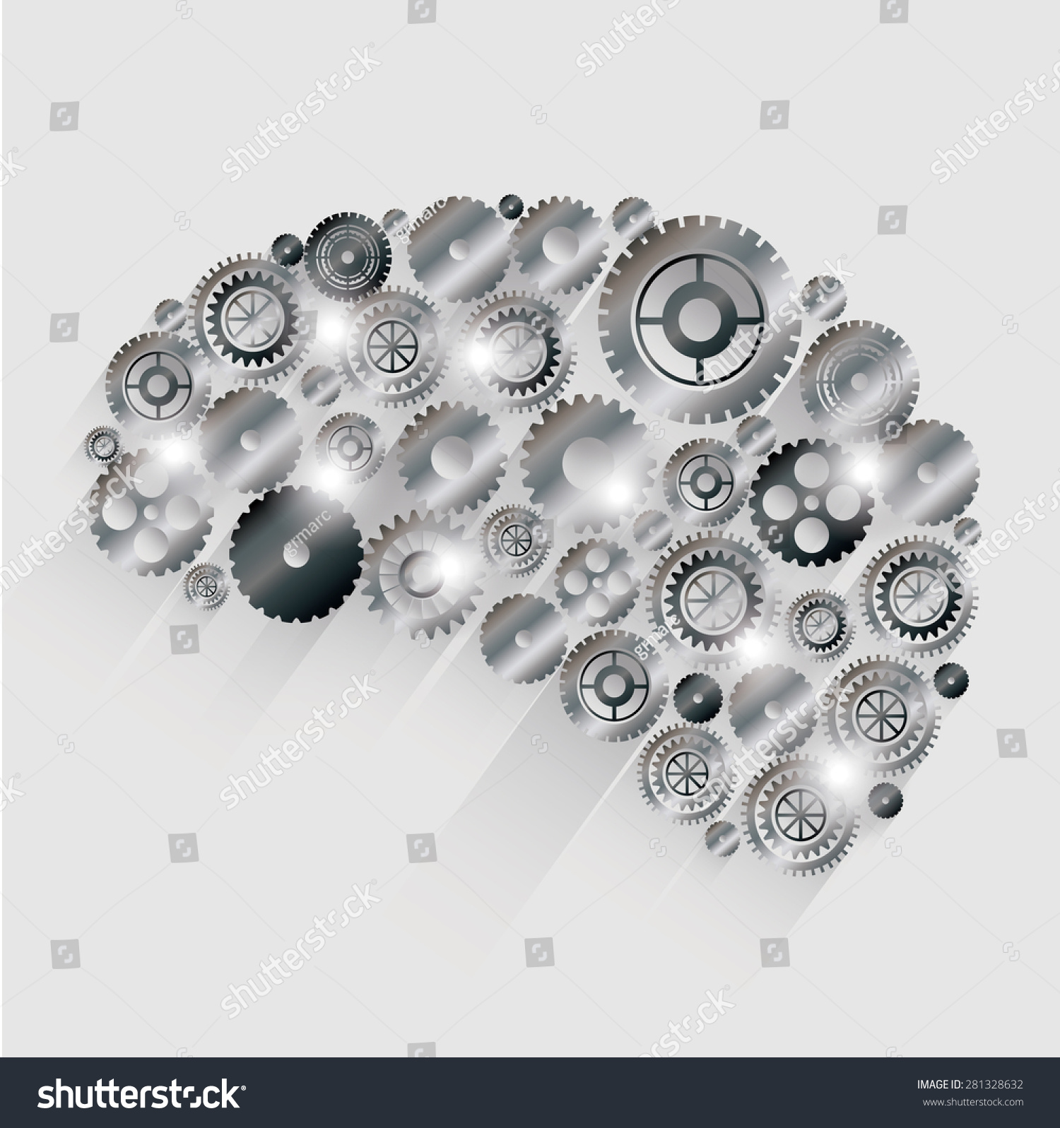 Gears Brain Design Over Grey Background Stock Vector (Royalty Free ...