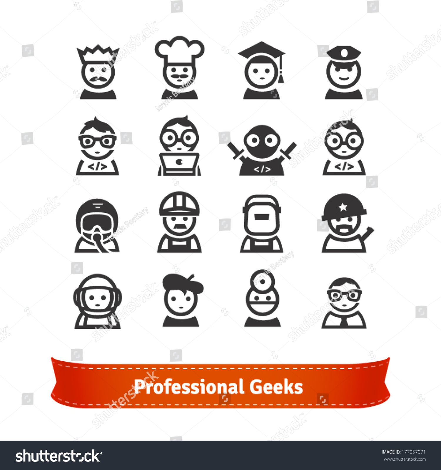 Geek Icon Set Various Professionals Vector Stock Vector (Royalty Free ...