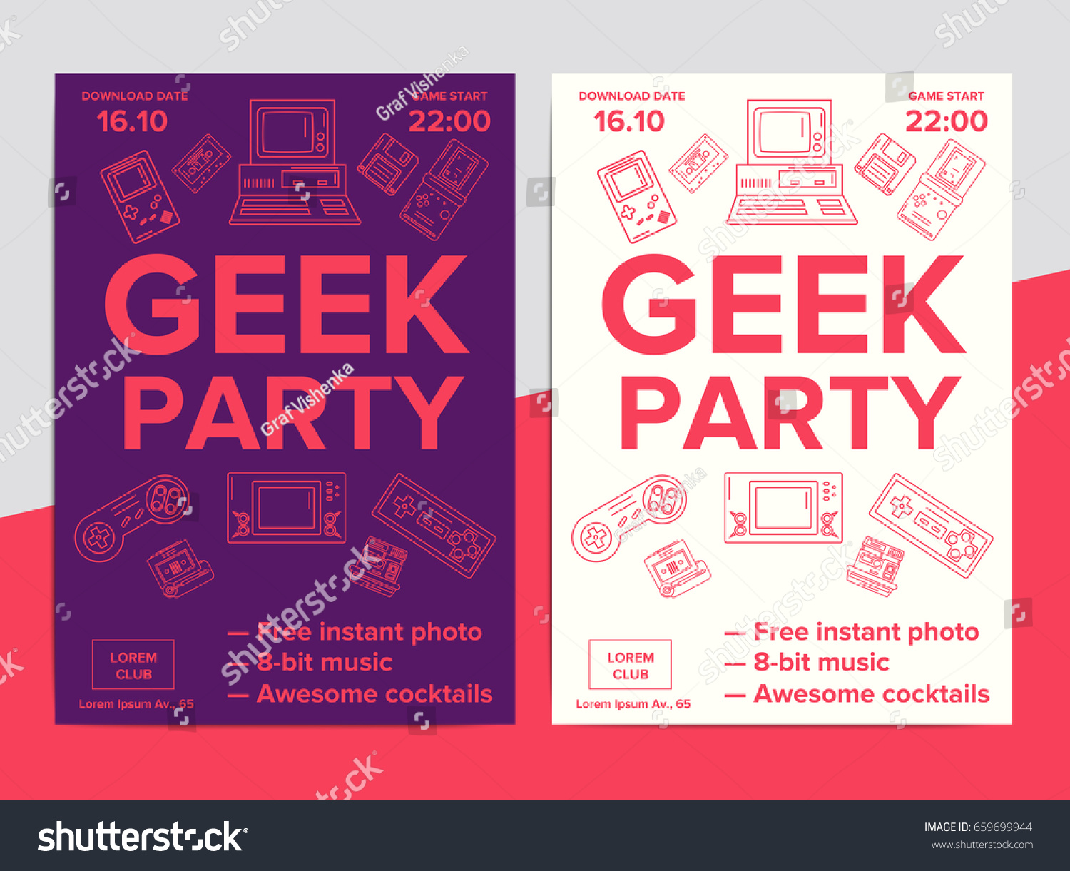 Geek Party Poster Electronic Gadgets 90s Stock Vector Royalty Free