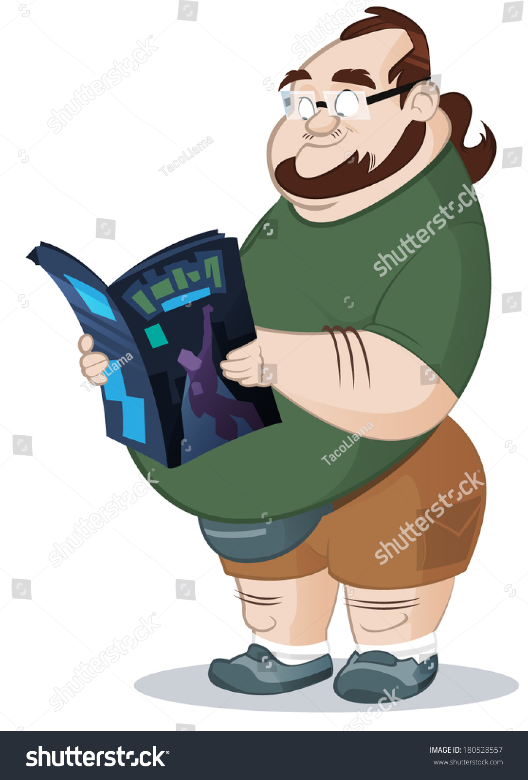 Geeky Guy Reading Comic Book Vector Stock Vector (Royalty Free) 180528557