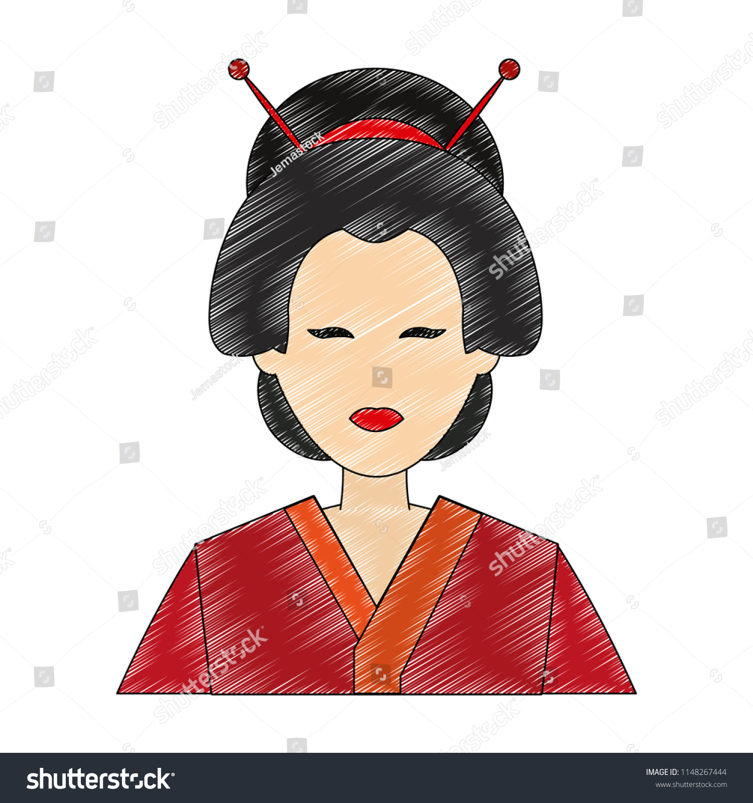 Geisha Profile Avatar Scribble Stock Vector (Royalty Free) 1148267444 ...
