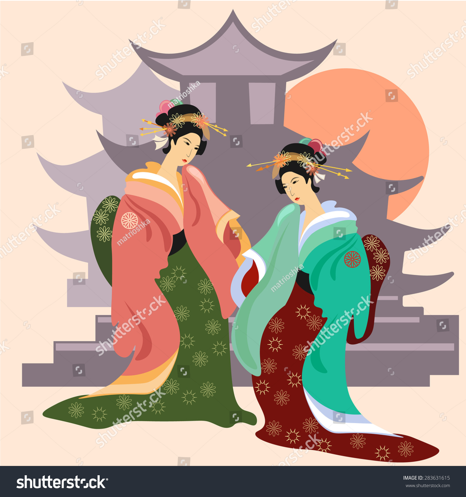 Geisha Vector Illustration Art Set Stock Vector (Royalty Free ...