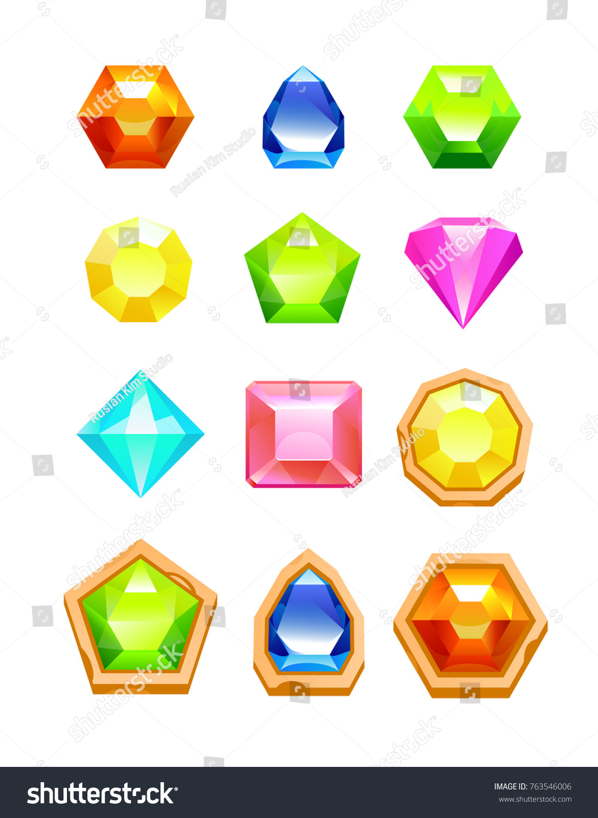 Gem Match 3 Game Icon Set Stock Vector (Royalty Free) 763546006
