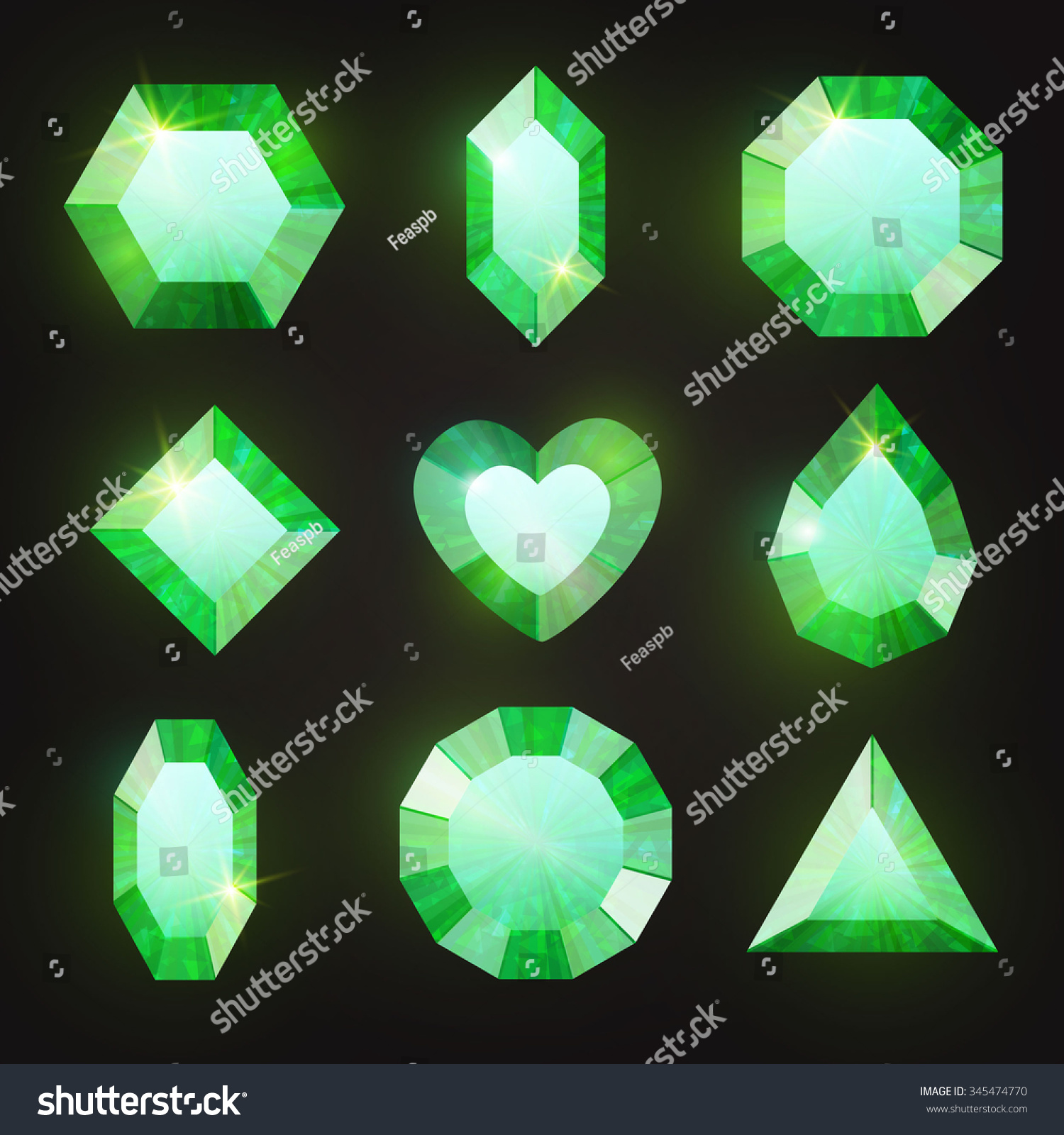 Gem Set Emerald Green Collection Vector Stock Vector 345474770 ...