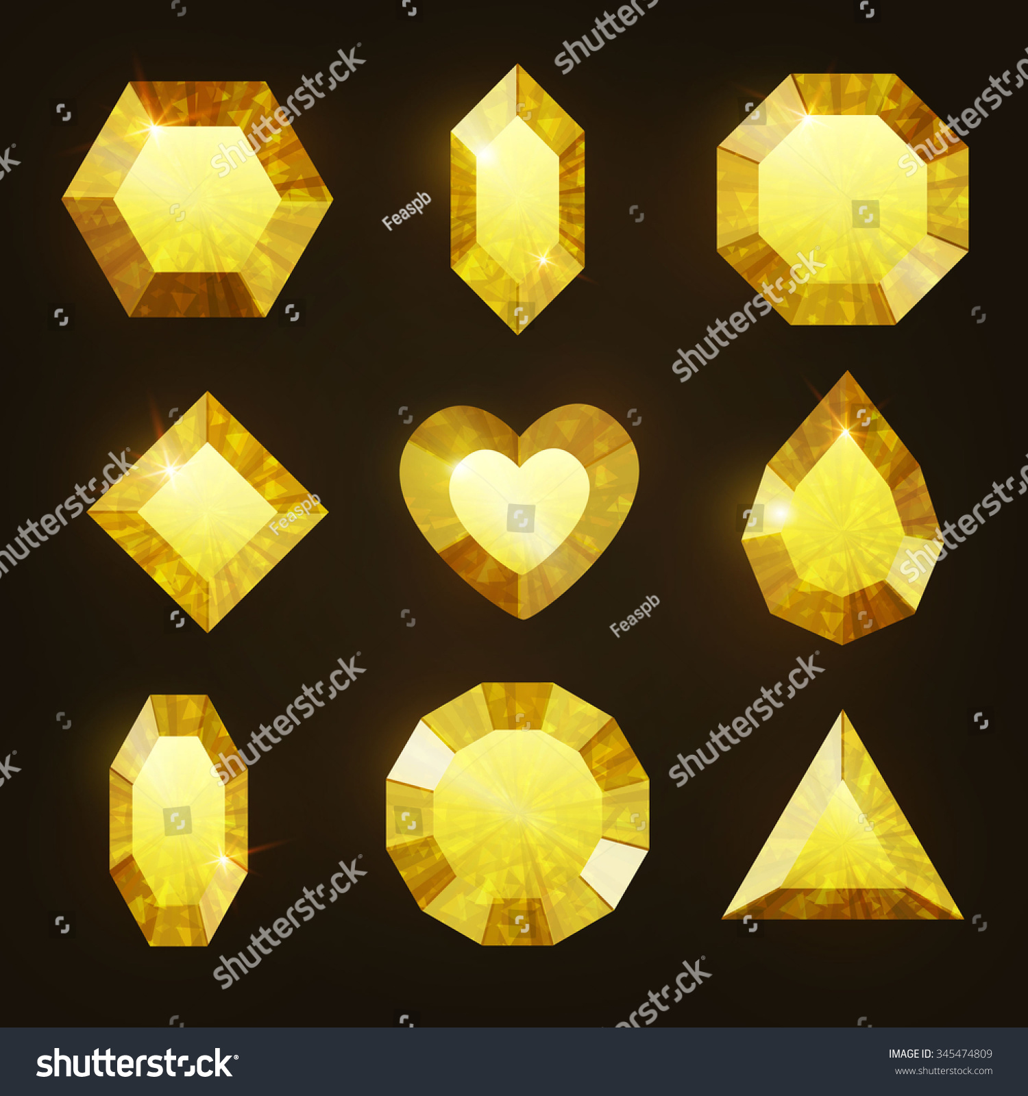 Gem Set Yellow Collection Vector Illustration: เวกเตอร์สต็อก (ปลอดค่า ...