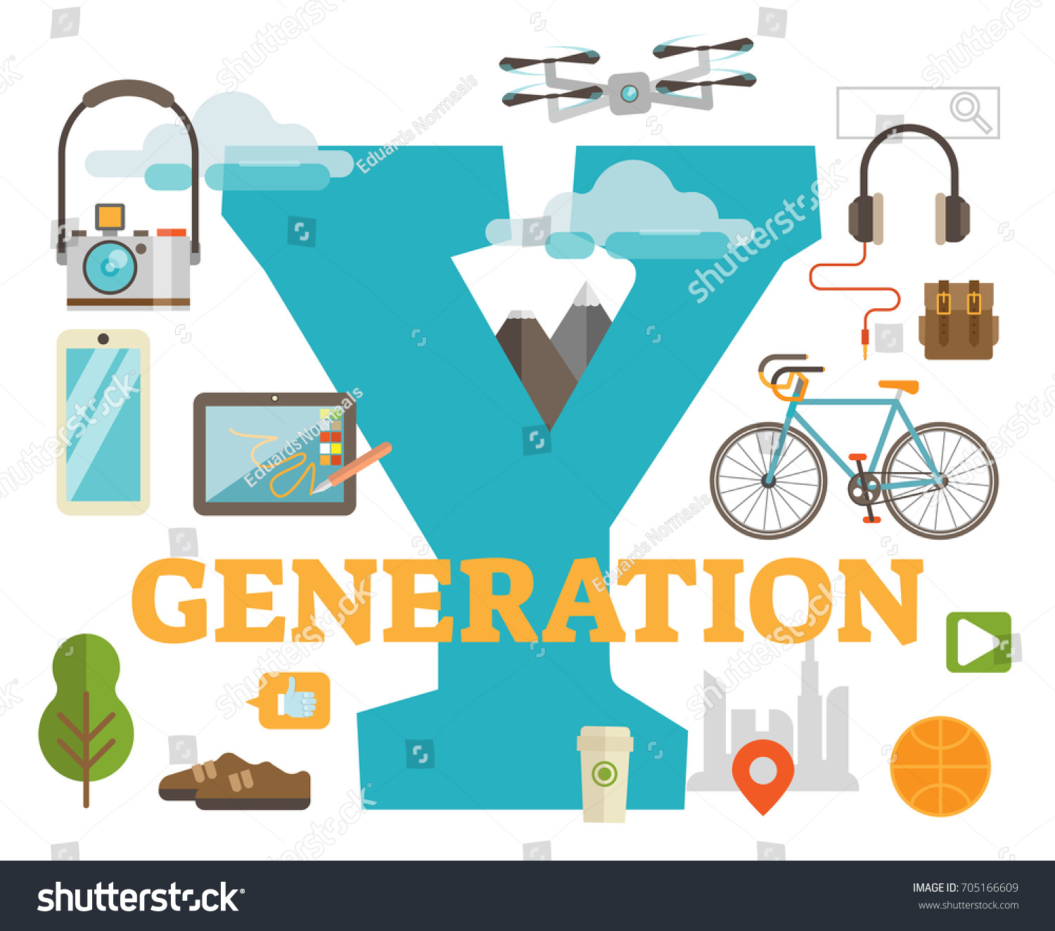 Generation Y Scene Large Title Various Stock Vector 705166609 ...